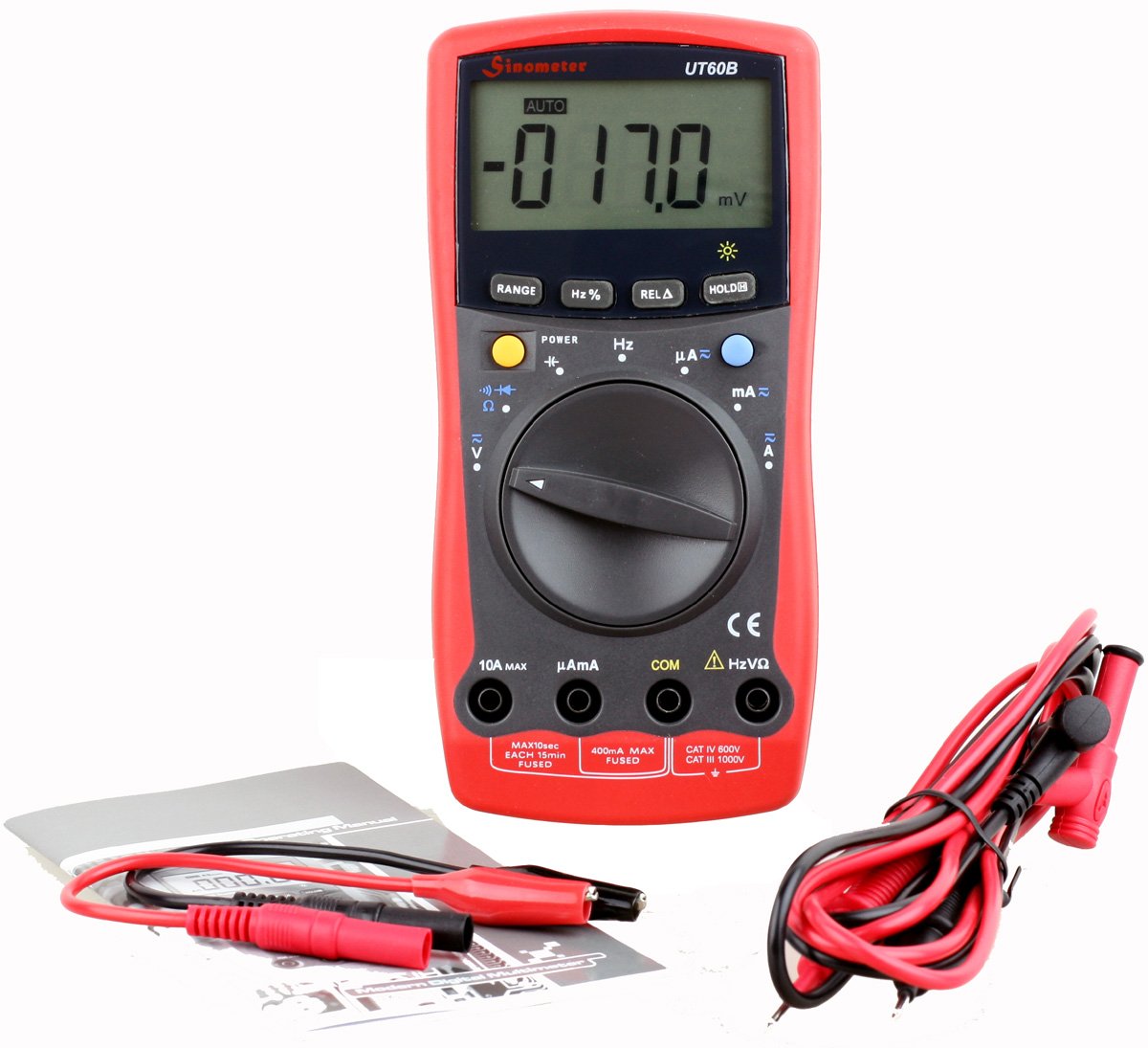 Uni-Trend UT60B Auto ranging Multimeter with Both AC/DC Current @10A ,3 3/4 Digits for Higher accuracy, Capacitance and Frequency Test, Sinometer OEM