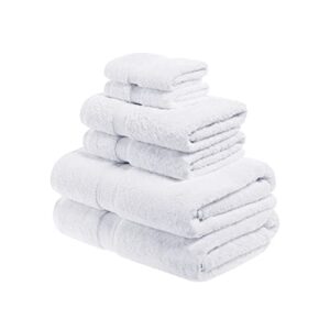 superior egyptian cotton pile 6 piece towel set, includes 2 bath, 2 hand, 2 face towels/washcloths, ultra soft luxury towels, thick plush essentials, guest bath, spa, hotel bathroom, white