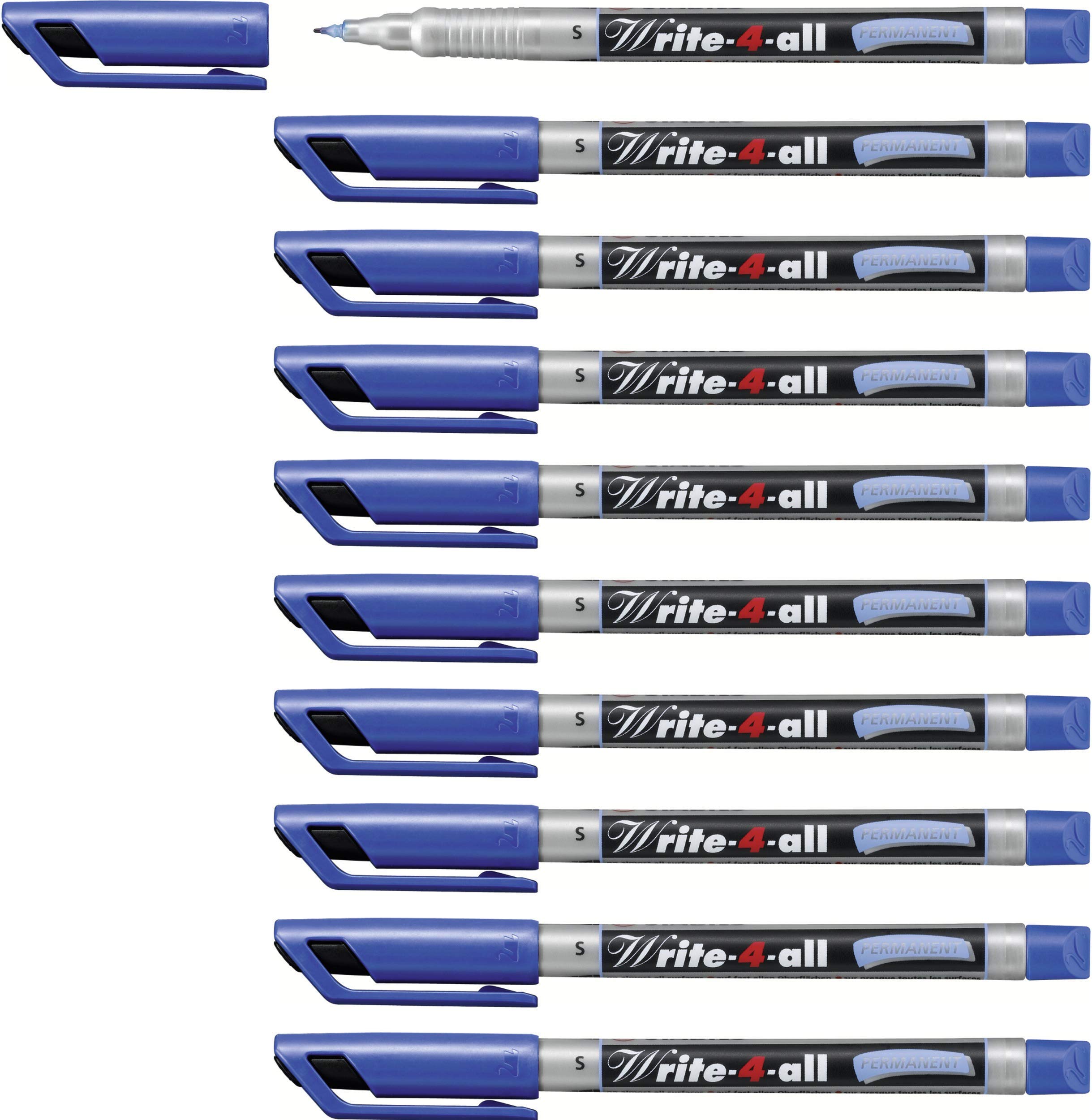 Permanent Marker - STABILO Write-4-all Extra Fine Box of 10 Blue