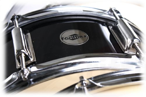 GRIFFIN Snare Drum | Poplar Wood Shell 14" x 5.5" with Black PVC & Coated Head | Acoustic Marching Percussion Musical Instrument Set with Drummers Key, 8 Metal Tuning Lugs & Snare Strainer Throw Off