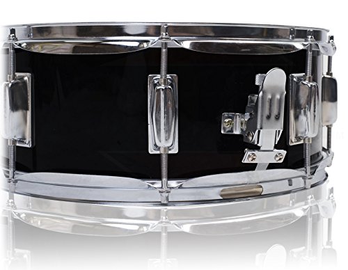 GRIFFIN Snare Drum | Poplar Wood Shell 14" x 5.5" with Black PVC & Coated Head | Acoustic Marching Percussion Musical Instrument Set with Drummers Key, 8 Metal Tuning Lugs & Snare Strainer Throw Off