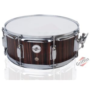 snare drum by griffin | 14" x 5.5" black hickory pvc & coated head on poplar wood shell | acoustic marching percussion instrument set, drummers key, 8 metal tuning lugs & snare strainer throw off kit