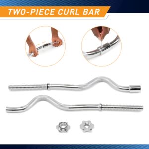 Marcy 2-Piece Threaded Super Curl Bar with Chrome Spin Lock Collars Free Weights Accessories for Home Gym SCB-248