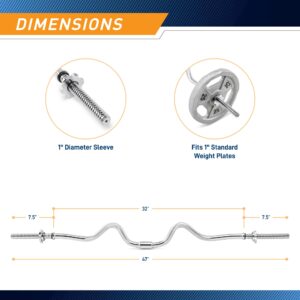 Marcy 2-Piece Threaded Super Curl Bar with Chrome Spin Lock Collars Free Weights Accessories for Home Gym SCB-248