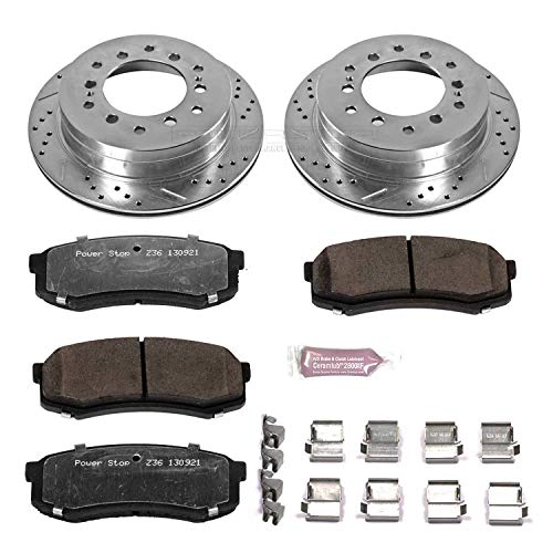 Power Stop K2405-36 Rear Z36 Truck & Tow Carbon Fiber Ceramic Brake Pads and Drilled Slotted Brake Rotors Kit For Lexus GX470 Toyota 4Runner FJ Cruiser Sequoia 6 Lug