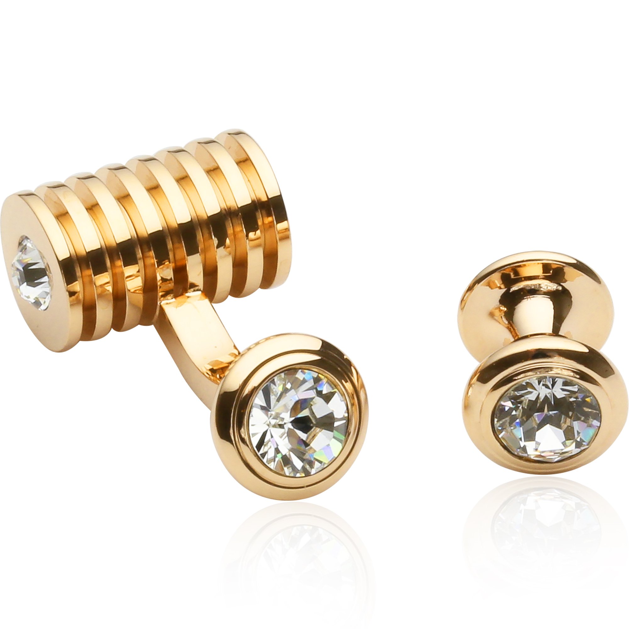 Cuff-Daddy Men's Rose Gold Clear Swarovski Crystal Cufflinks and Studs Tuxedo Shirt Formal Set with Jewelry Presentation Box Storage Special Occasions Wedding Cufflinks & Shirt Accessories