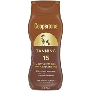 coppertone tanning sunscreen lotion, spf 15 broad spectrum sunscreen, 8 fl oz