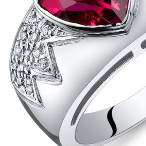 PEORA Created Ruby Museum Ring Sterling Silver Trillion Cut 2.50 Carats Size 5