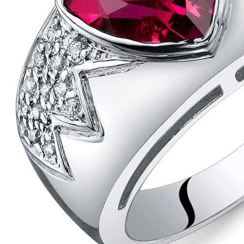 PEORA Created Ruby Museum Ring Sterling Silver Trillion Cut 2.50 Carats Size 5