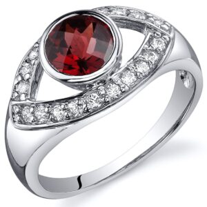 peora garnet ring in sterling silver, enlightened third eye design, 1 carat round shape, 6mm, comfort fit, size 7