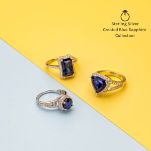 PEORA Created Blue Sapphire Ring in Sterling Silver, Enlightened Third Eye Design, 1.25 Carats total, Round Shape, 6mm, Size 7