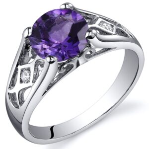 peora amethyst cathedral solitaire ring for women 925 sterling silver, natural gemstone birthstone, 1.25 carats round shape 7mm, size 9