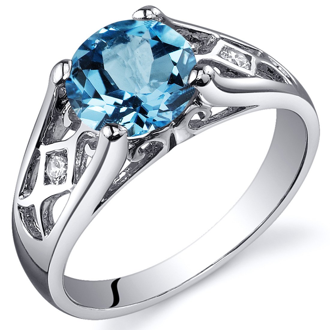 PEORA Swiss Blue Topaz Cathedral Ring Sterling Silver 1.75 Carats Size 6