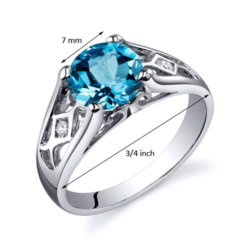 PEORA Swiss Blue Topaz Cathedral Ring Sterling Silver 1.75 Carats Size 6