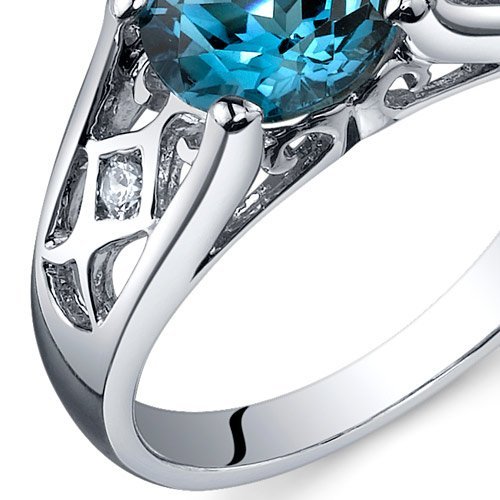 PEORA London Blue Topaz Cathedral Solitaire Ring for Women 925 Sterling Silver, Natural Gemstone Birthstone, 1.50 Carats Round Shape 7mm, Size 8