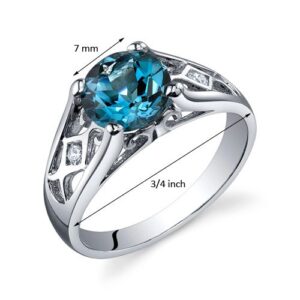 PEORA London Blue Topaz Cathedral Solitaire Ring for Women 925 Sterling Silver, Natural Gemstone Birthstone, 1.50 Carats Round Shape 7mm, Size 8