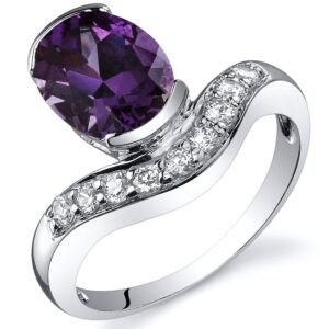 peora simulated alexandrite ring in sterling silver, statement solitaire, oval shape, 9x7mm, 2.75 carats, comfort fit, size 7