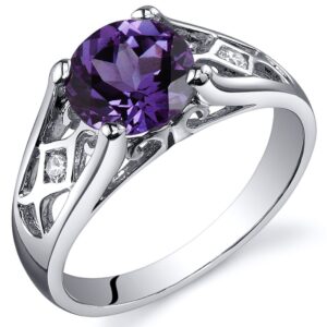 peora simulated alexandrite cathedral solitaire ring for women 925 sterling silver, 1.75 carats round shape 7mm, size 9