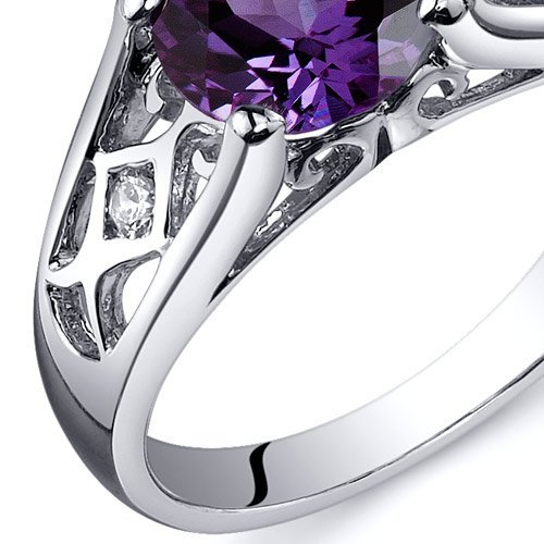 PEORA Simulated Alexandrite Cathedral Solitaire Ring for Women 925 Sterling Silver, 1.75 Carats Round Shape 7mm, Size 9