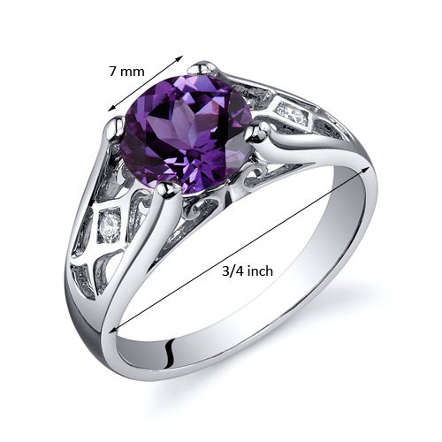 PEORA Simulated Alexandrite Cathedral Solitaire Ring for Women 925 Sterling Silver, 1.75 Carats Round Shape 7mm, Size 9