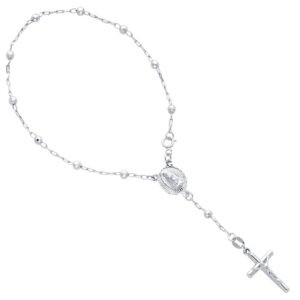 14k white gold 3mm beads our lady guadalupe rosary bracelet with spring ring clasp - 7" inches