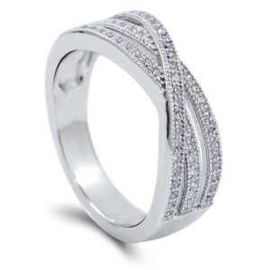 berricle sterling silver woven cubic zirconia cz cocktail fashion ring for women, rhodium plated size 8