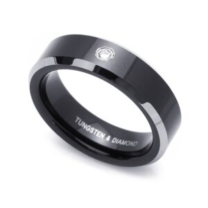 double accent 6mm comfort fit tungsten carbide wedding band 0.04 cttw diamond two tone black tungsten ring (4 to 9.5), 9