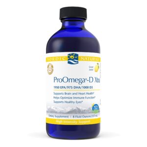 nordic naturals proomega-d xtra liquid, lemon flavor - 8 oz - 3400 mg omega-3 + 1000 iu d3 - high-potency fish oil - epa & dha - brain, eye, joint, heart, & immune health - non-gmo - 48 servings