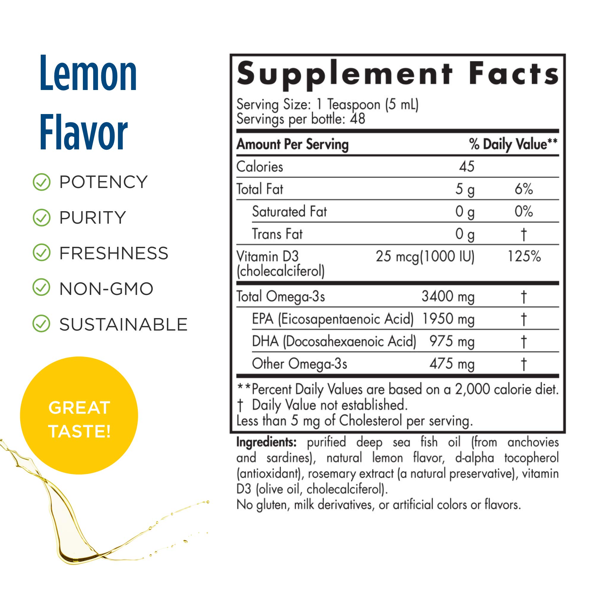 Nordic Naturals ProOmega-D Xtra Liquid, Lemon Flavor - 8 oz - 3400 mg Omega-3 + 1000 IU D3 - High-Potency Fish Oil - EPA & DHA - Brain, Eye, Joint, Heart, & Immune Health - Non-GMO - 48 Servings