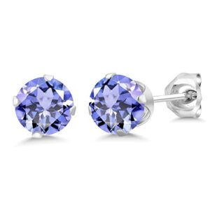 gem stone king 925 sterling silver tanzanite earrings | 1.00 cttw | round 5mm | gemstone birthstone stud earrings for women