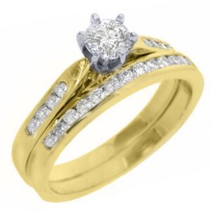 14k yellow gold round diamond engagement ring wedding band bridal set 1 carat