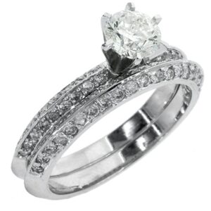 14k white gold round pave diamond engagement ring wedding band set 1.25 carats