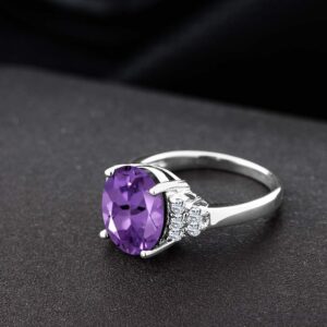 Sterling Silver Purple Amethyst & White Topaz Gemstone Women's Ring Sizes 8