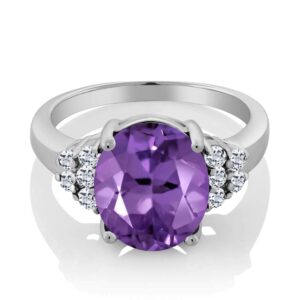 Sterling Silver Purple Amethyst & White Topaz Gemstone Women's Ring Sizes 8