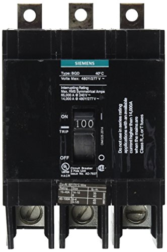 Siemens BQD3100 100-Amp Three Pole 480Y/277V AC 14KAIC Bolt in Breaker