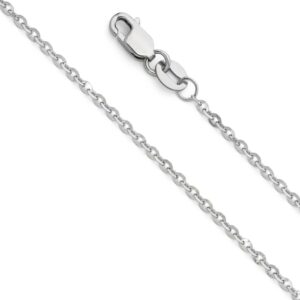 14k real white gold solid 1.5mm side diamond cut rolo cable chain necklace with lobster claw clasp - 18"