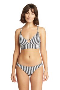 billabong womens aloha v neck cami bikini top, black/white stripe, medium us