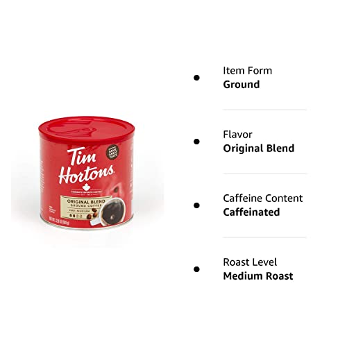 Tim Hortons Original Blend, Medium Roast Ground Coffee, Canada’s Favorite Coffee, Made with 100% Arabica Beans, 32.8 Ounce Canister