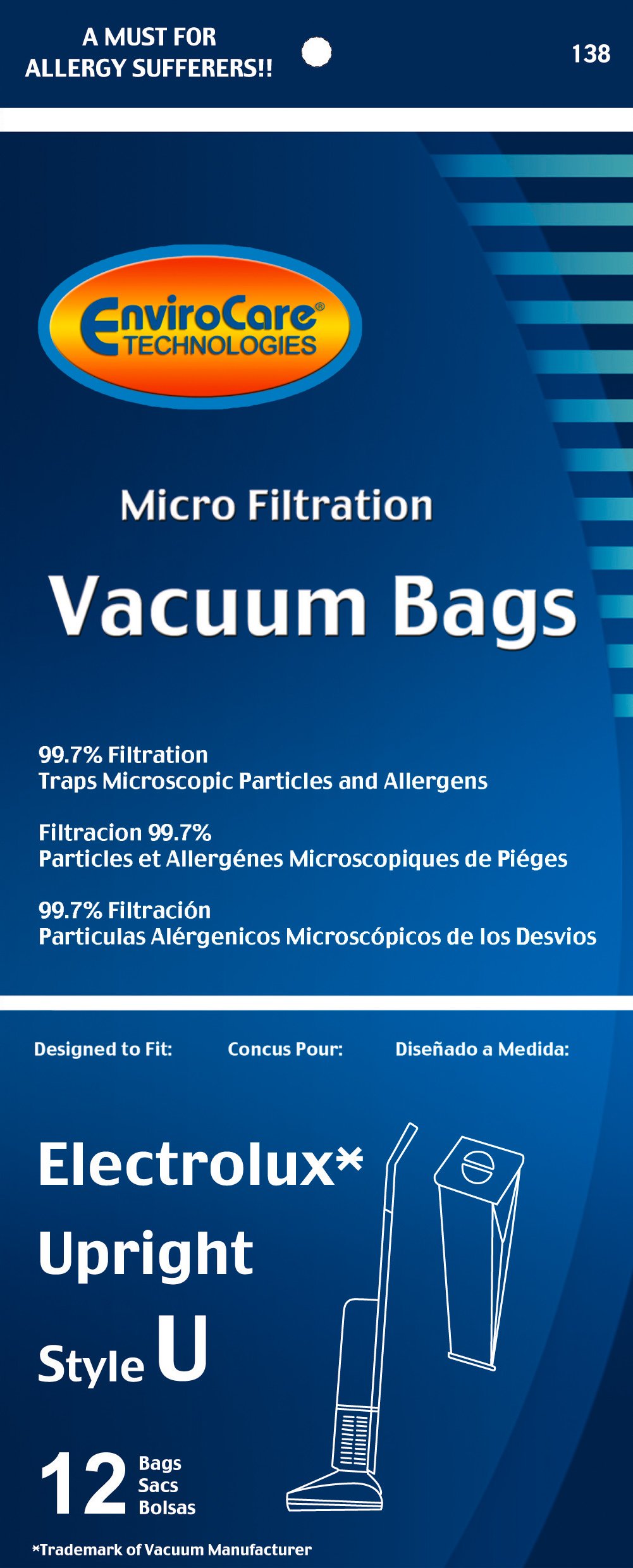 EnviroCare Replacement Micro Filtration Vacuum Cleaner Dust Bags made to fit Electrolux Upright Style U and ProTeam Prolux, ProCare & ProForce Uprights 12 pack