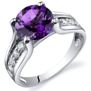 peora amethyst cathedral solitaire ring for women 925 sterling silver, natural gemstone birthstone, 1.75 carats round shape 8mm, size 6