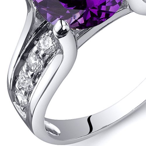 PEORA Amethyst Cathedral Solitaire Ring for Women 925 Sterling Silver, Natural Gemstone Birthstone, 1.75 Carats Round Shape 8mm, Size 6