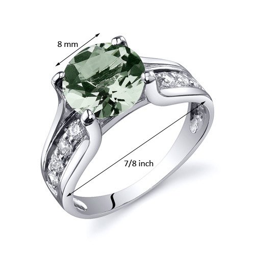 PEORA Green Amethyst Cathedral Solitaire Ring for Women 925 Sterling Silver, Natural Gemstone Birthstone, 1.75 Carats Round Shape 8mm, Size 7