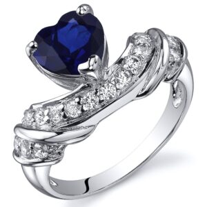 peora created blue sapphire heart ring for women in sterling silver, statement solitaire design, 2 carats total, comfort fit, size 7