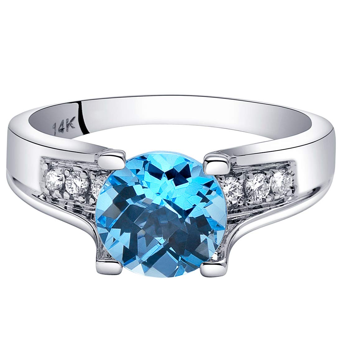 PEORA Swiss Blue Topaz Cathedral Solitaire Ring for Women 925 Sterling Silver, Natural Gemstone Birthstone, 2.25 Carats Round Shape 8mm, Size 6