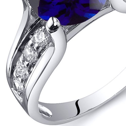 PEORA Created Blue Sapphire Cathedral Solitaire Ring for Women 925 Sterling Silver, 2.75 Carats Round Shape 8mm, Size 8