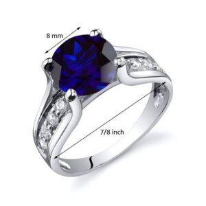 PEORA Created Blue Sapphire Cathedral Solitaire Ring for Women 925 Sterling Silver, 2.75 Carats Round Shape 8mm, Size 8