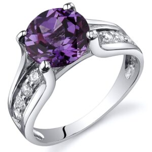 peora simulated alexandrite cathedral ring in sterling silver, round shape, 8mm, 2.75 carat total, comfort fit, size 9