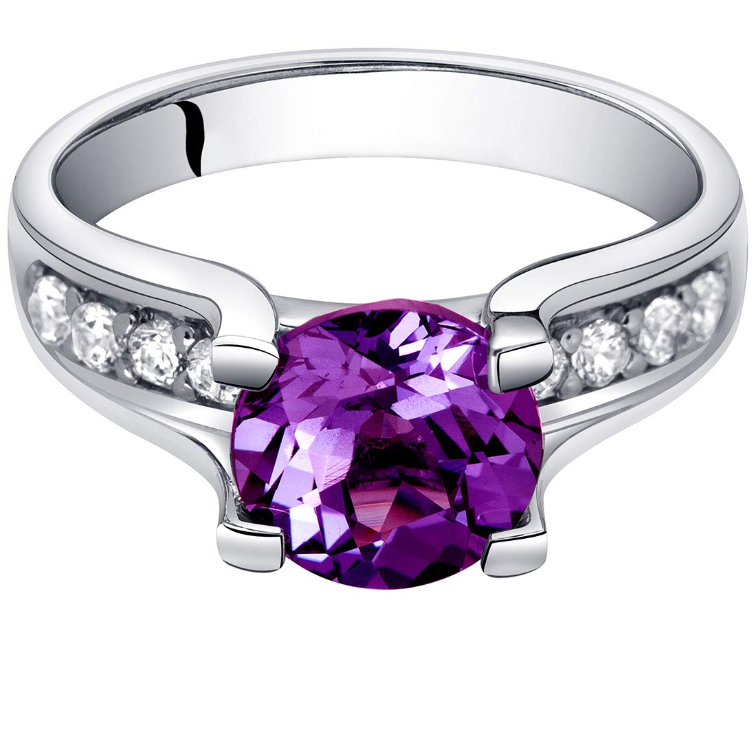 PEORA Simulated Alexandrite Cathedral Ring in Sterling Silver, Round Shape, 8mm, 2.75 Carat total, Comfort Fit, Size 9