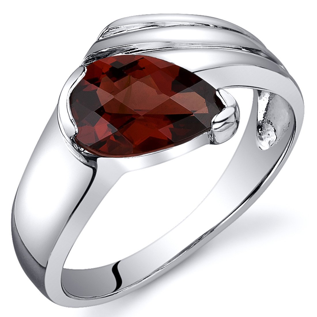 PEORA Garnet Ring Sterling Silver Pear Shape 1.50 Carats Size 6