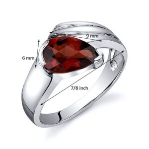 PEORA Garnet Ring Sterling Silver Pear Shape 1.50 Carats Size 6